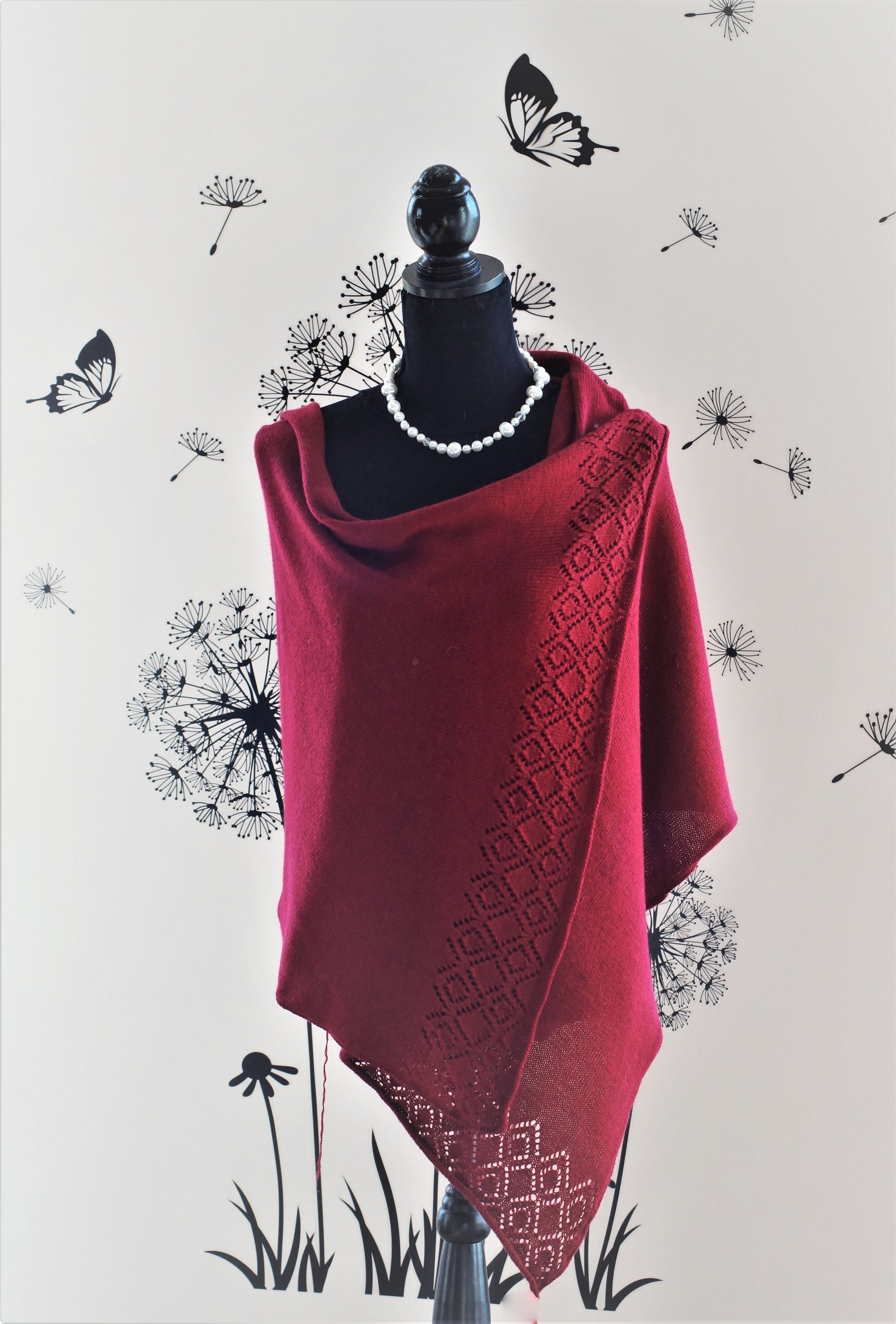 Burgundy Wool Shawl, Handmade Knitted Bridal Wrap - Etsy
