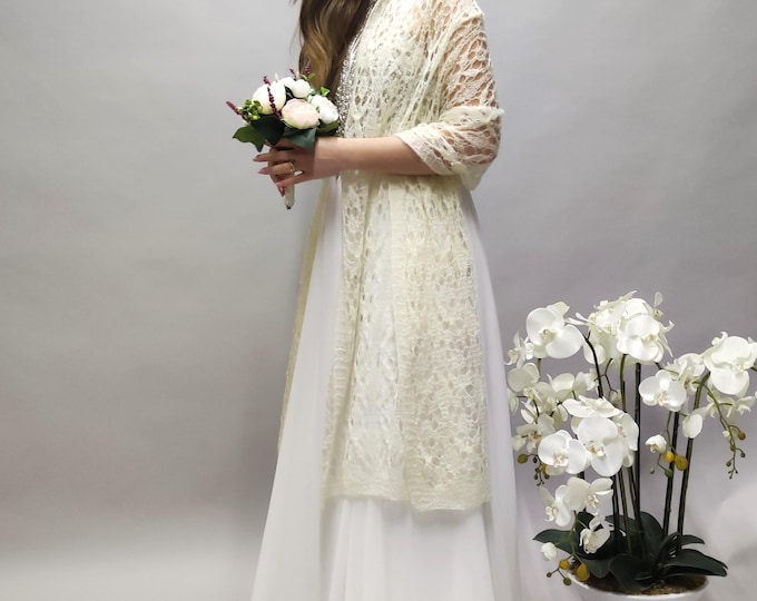 Knitted Wedding Mohair Shawl, Ivory Mohair Wrap, Bridal Wrap, Ivory ...
