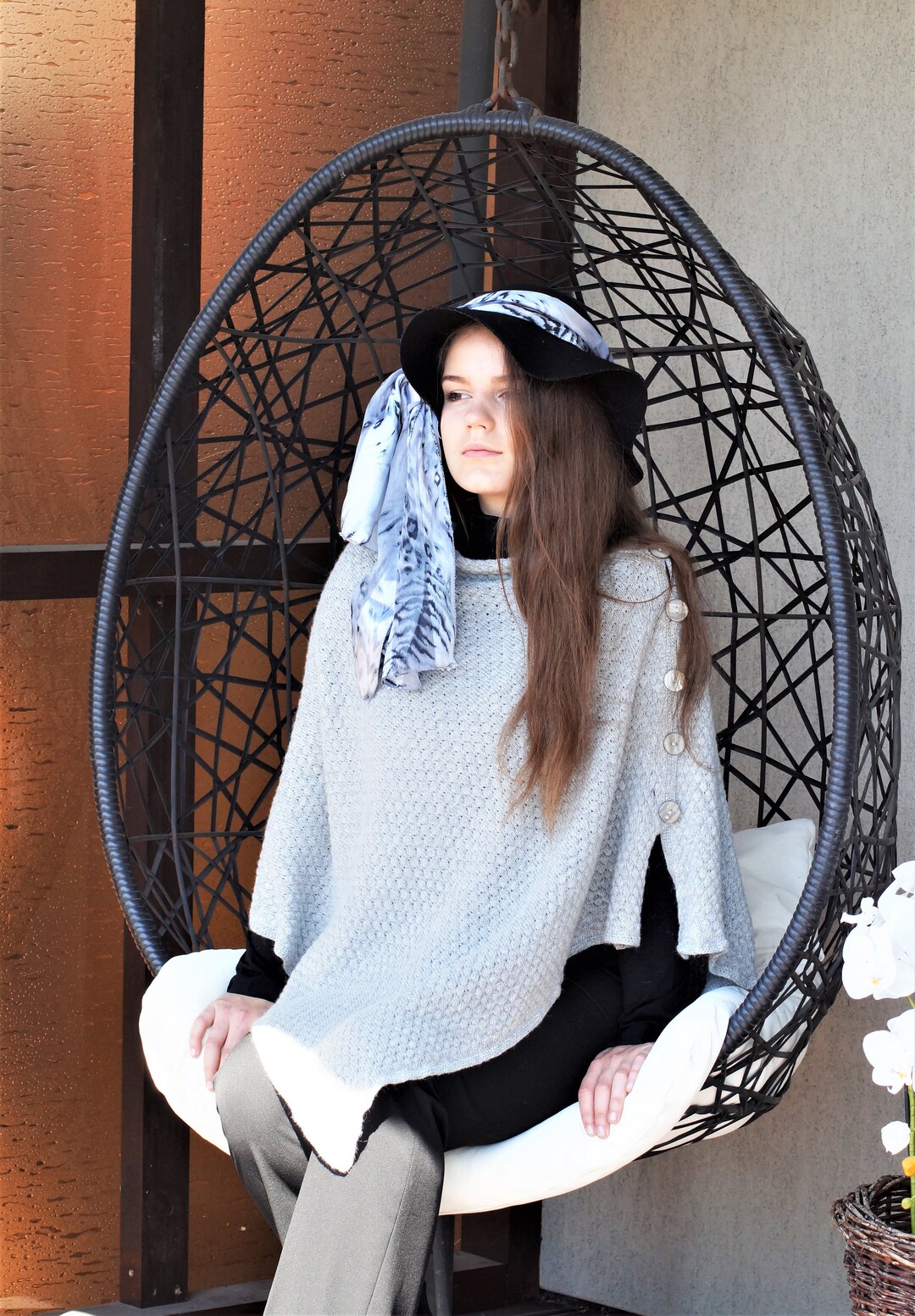 Grey Poncho,cashmere Wool Poncho,poncho Sweater,winter Poncho,brown ...