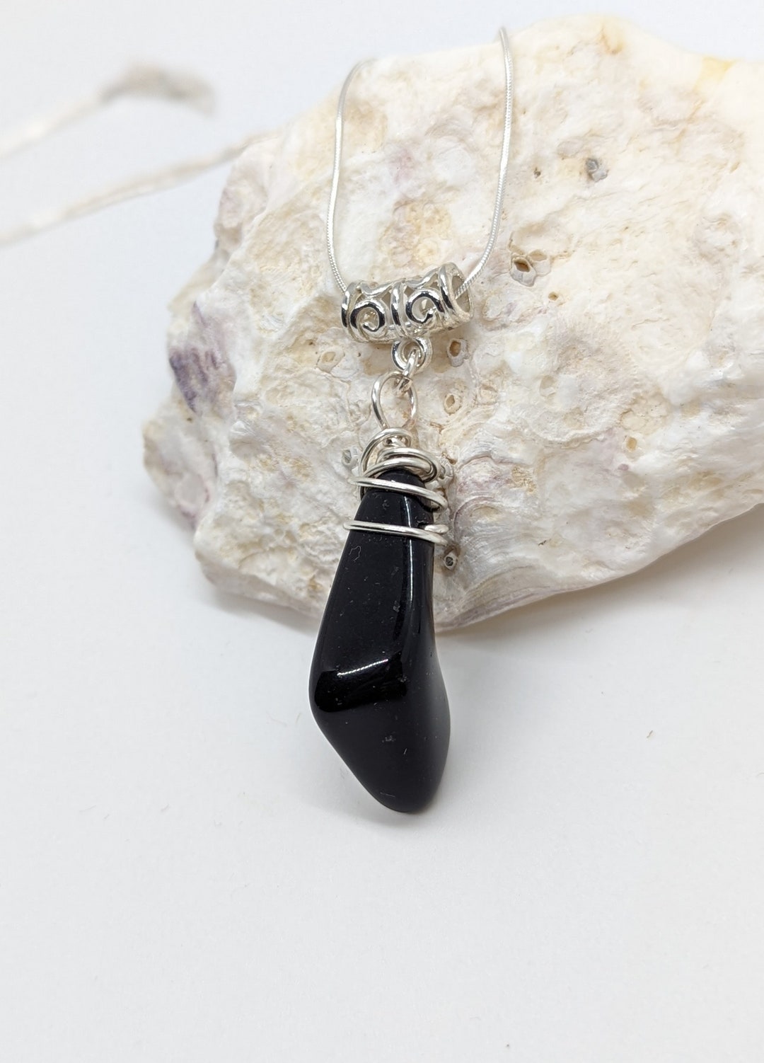 Polished Black Basalt Beach Stone Sea Stone Twisted Shape Stunning Wire ...
