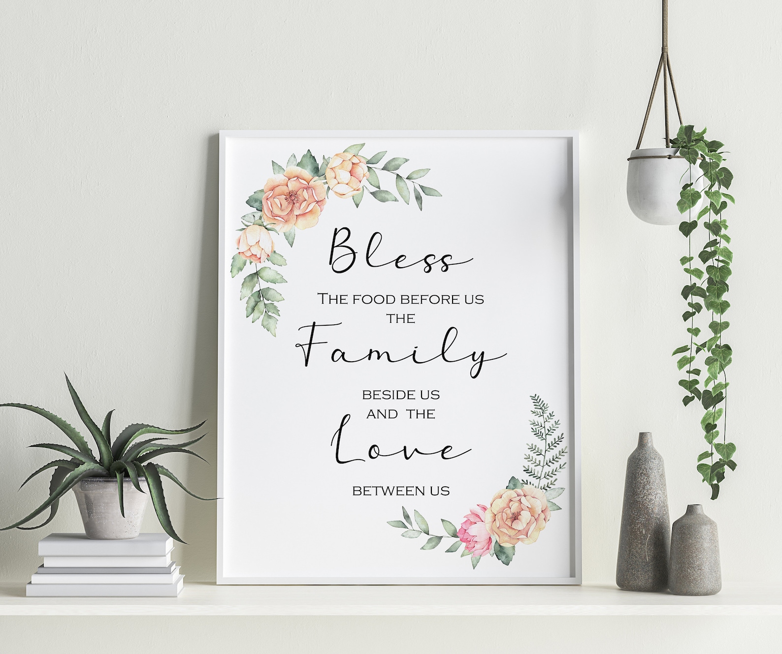 Kitchen Prayer Printable, Floral Blessing Christian Wall Art Digital ...