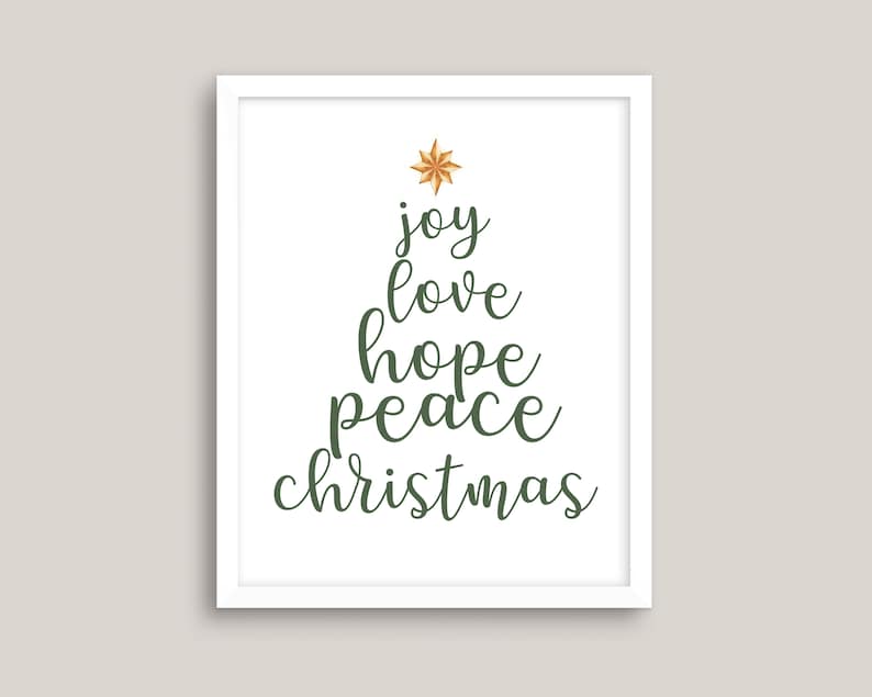 Joy Love Hope Peace Christmas Tree Printable, Digital Christmas Tree ...