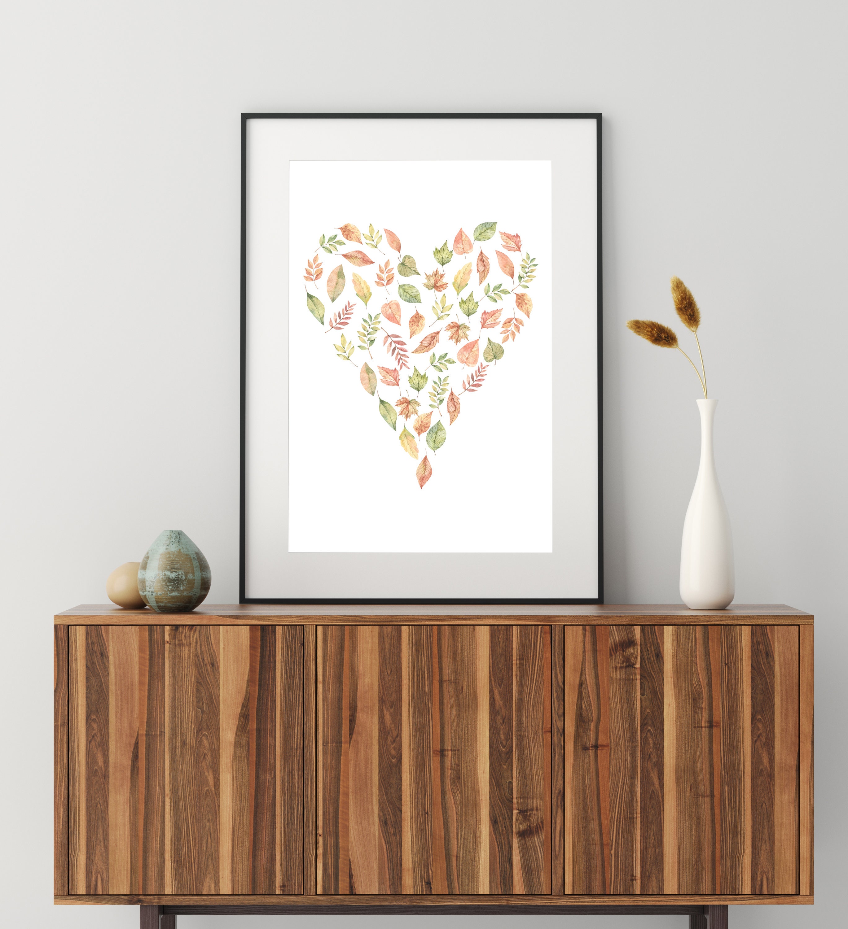 Watercolor Fall Leaves Heart Digital Art Print Illustration - Etsy