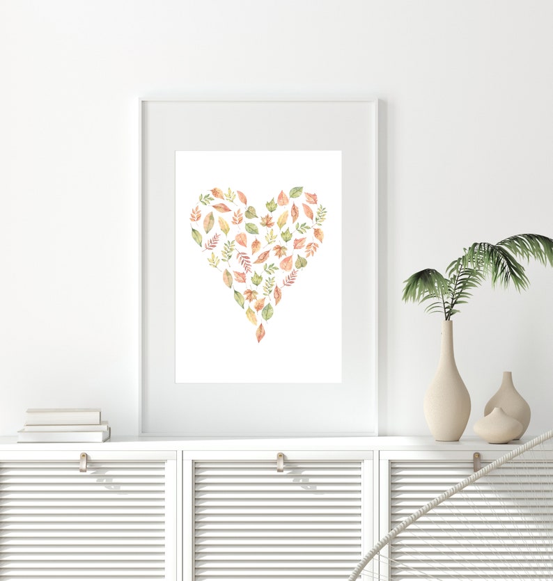 Watercolor Fall Leaves Heart Digital Art Print, Illustration of a Heart ...