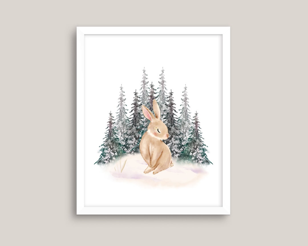 Winter Bunny Christmas Printable, Digital Watercolor Christmas Rabit ...