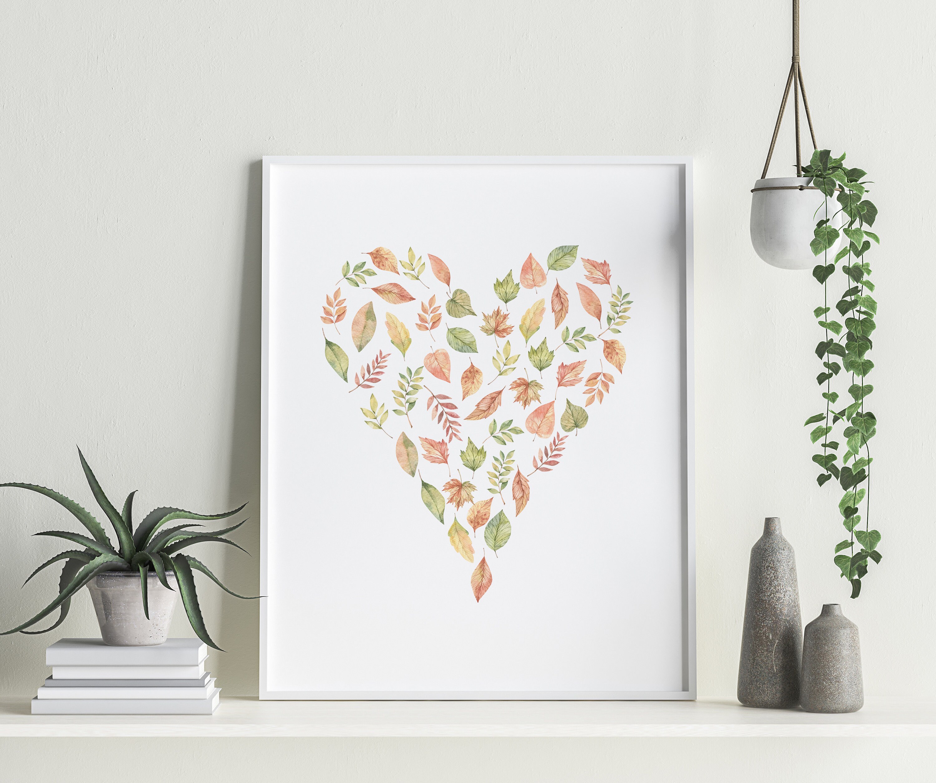 Watercolor Fall Leaves Heart Digital Art Print Illustration - Etsy