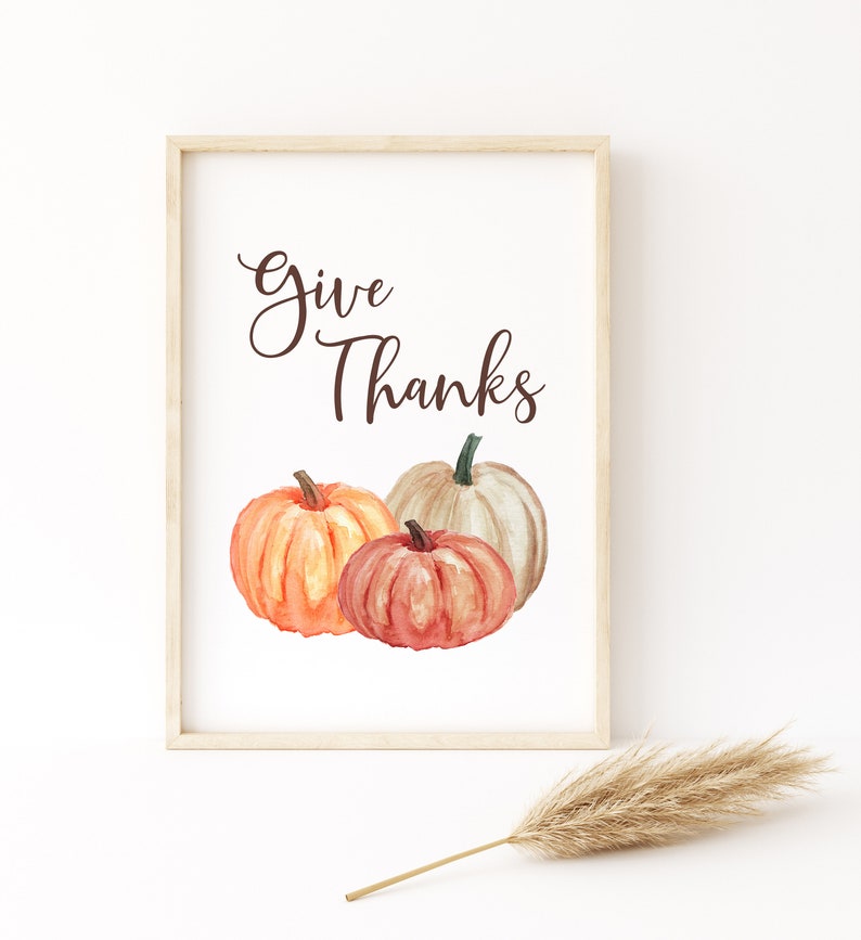 Give Thanks Wall Digital Art Print With Watercolor Pumpkins, Instant ...