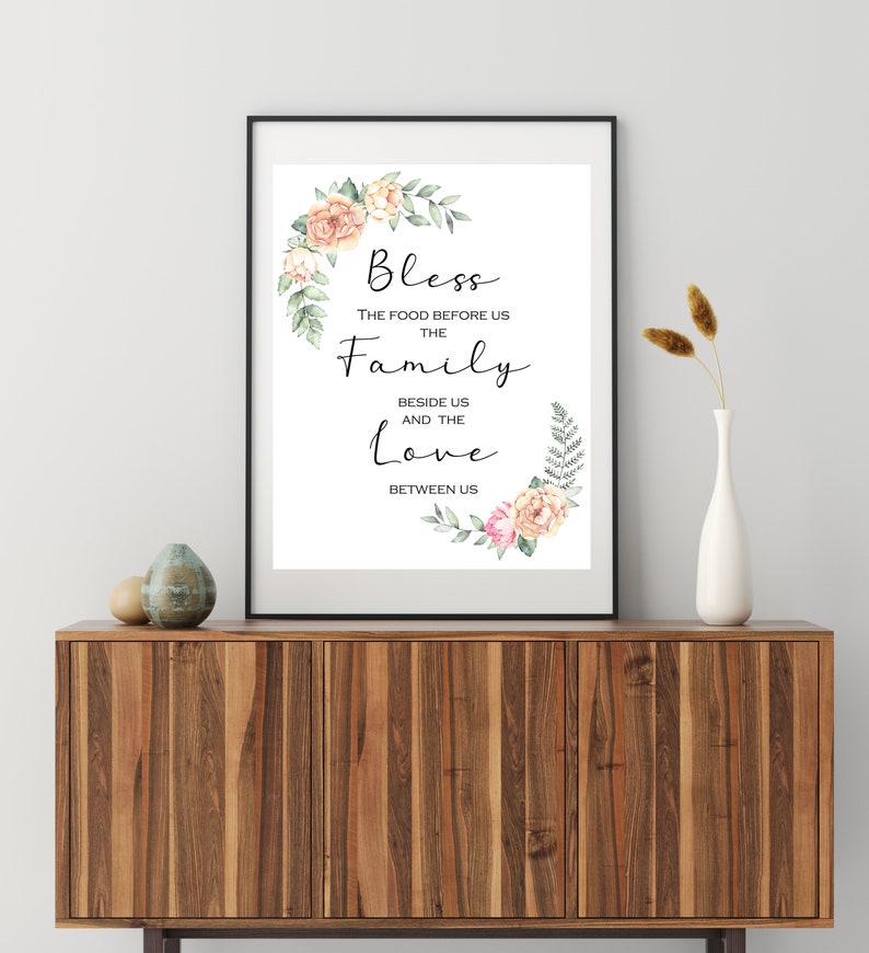 Kitchen Prayer Printable, Floral Blessing Christian Wall Art Digital ...