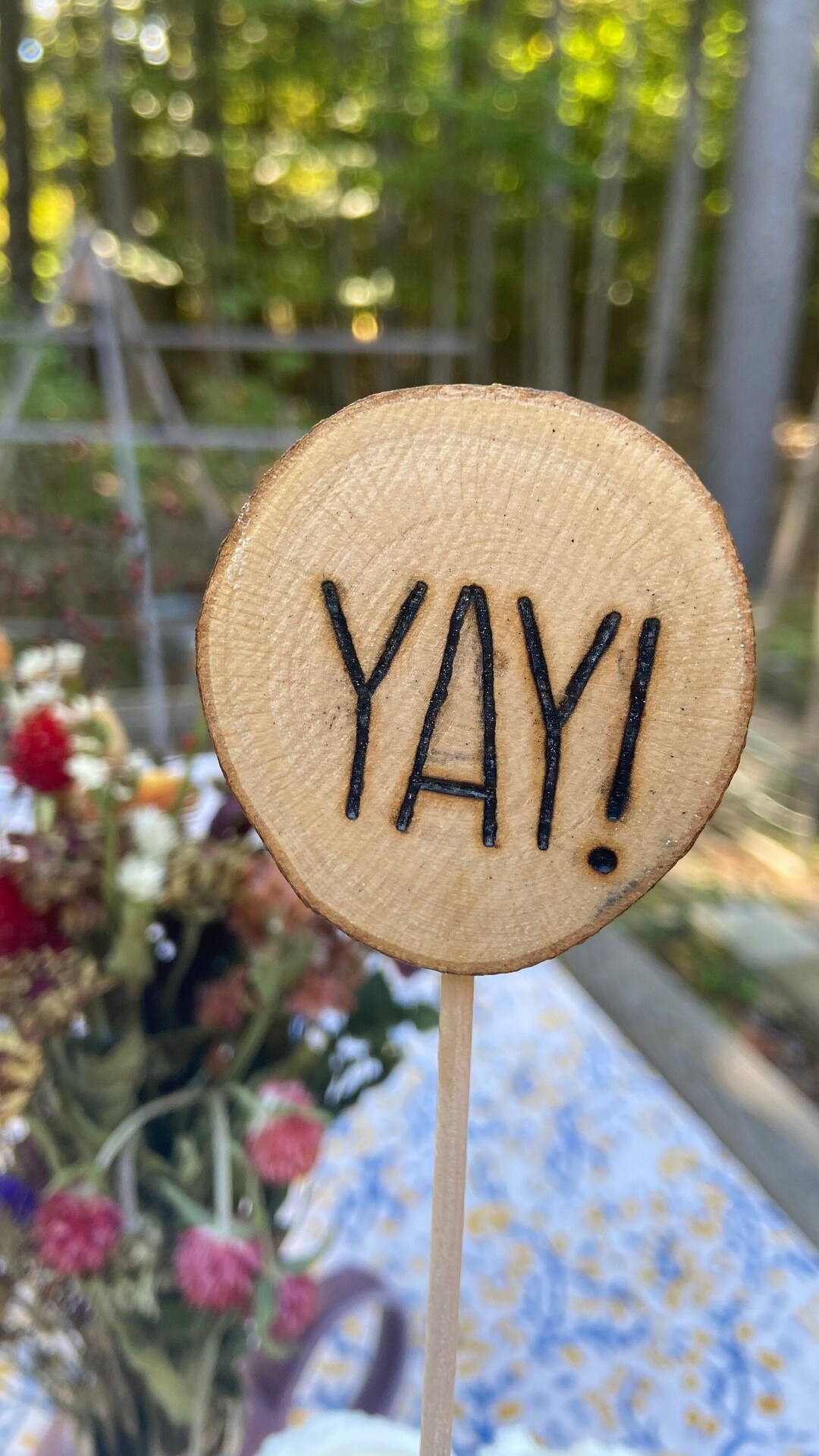 Wood Burned by Hand "yay!" Cake Topper, Rustic Wood Slice- Tree Cookie ...