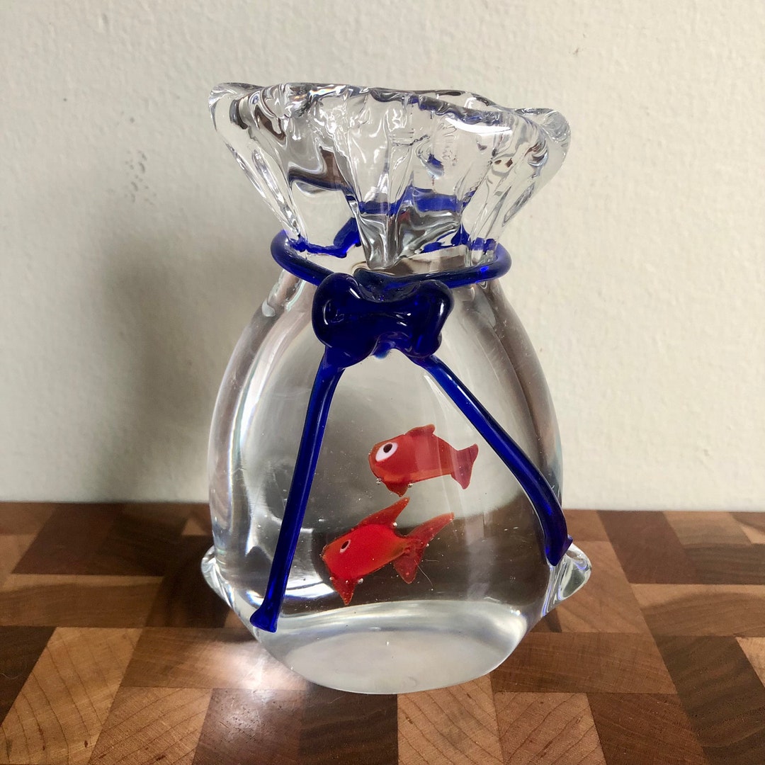 Vintage Murano Glass Goldfish in a Bag Figurine Paperweight - Etsy