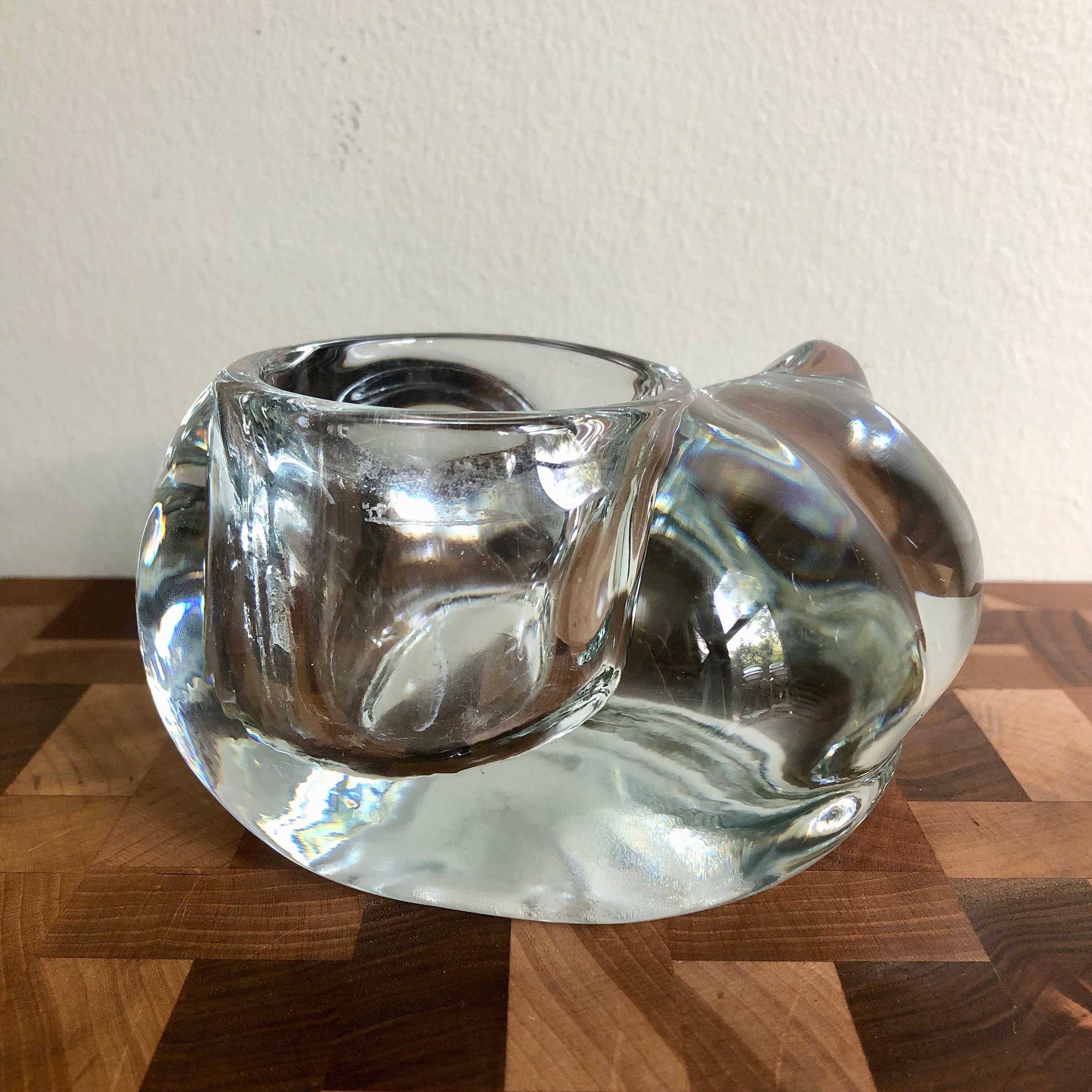 Vintage Indiana Glass Clear Glass Heavy Glass Cat Candle Holder Votive ...