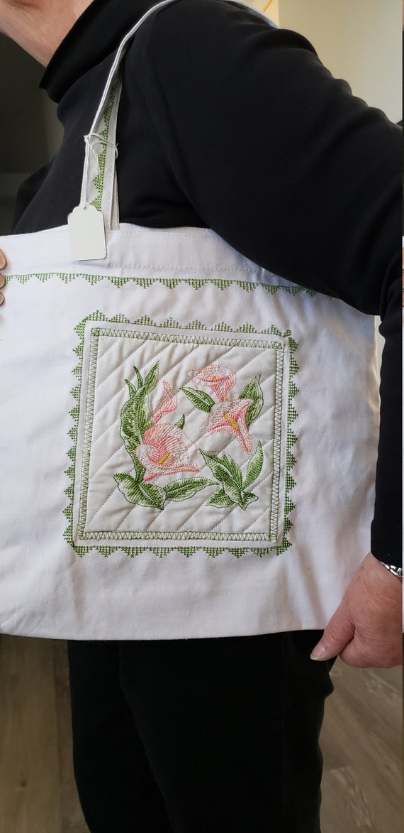 Tote Bag Applique Embroidered Floral Design F175 - Etsy
