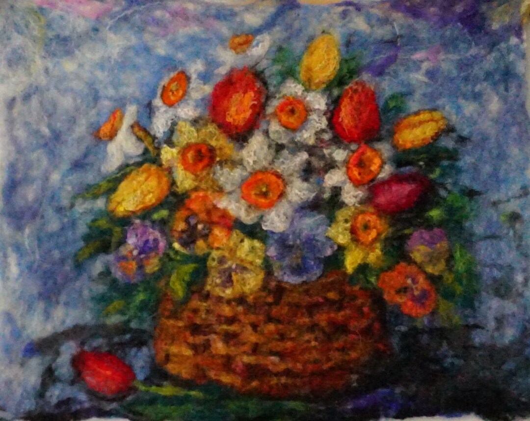 Felted Spring Flowers Painting: Merino Wool Fiber Art - Etsy