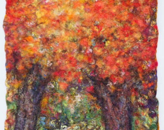 Original Felted Autumn Trees Painting, Felt Wall Hanging, Wet Felting ...