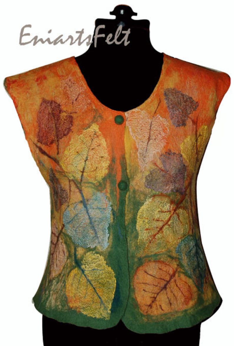 Unique Nuno Felt Vest With Autumn Leaves Design, Felt Fashion, Nuno/wet ...