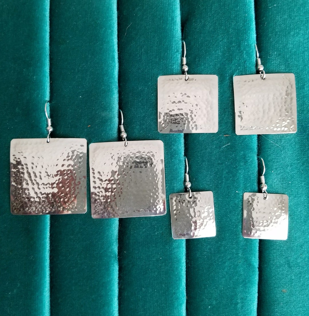 Hammered Sterling Silver Earrings Square - Etsy