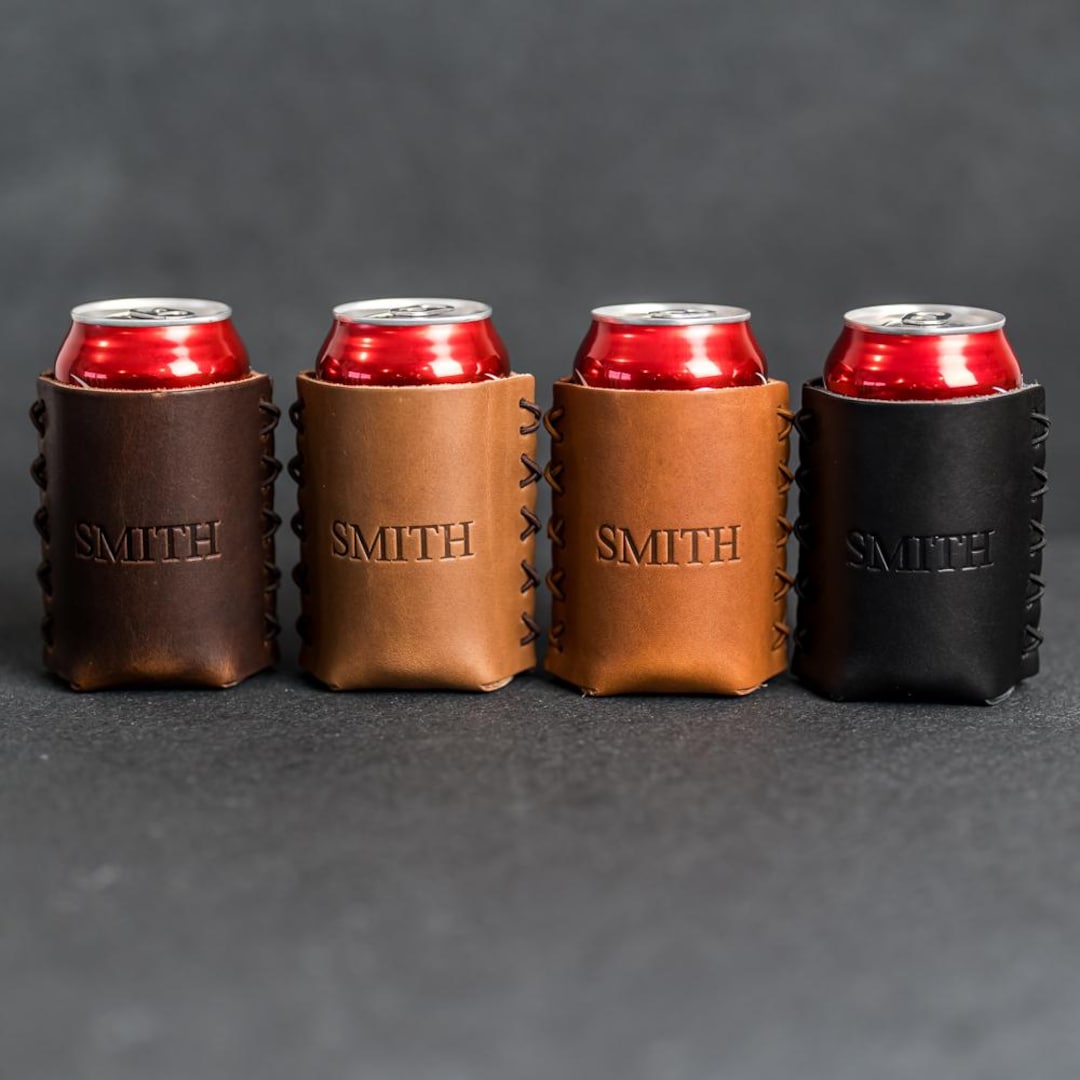 Personalized Leather Drink Holder | Can Sleeve | Fits Standard Size ...