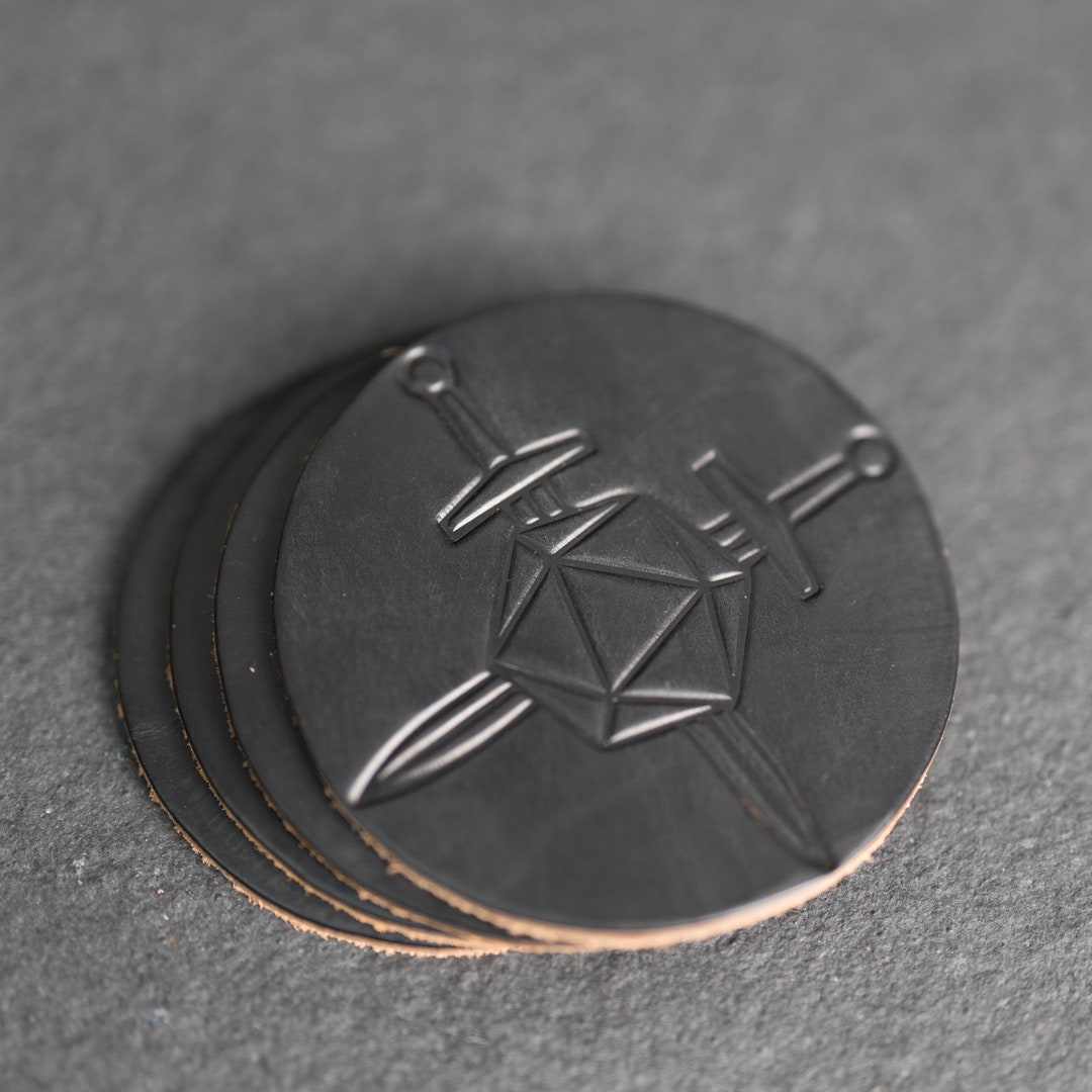 Dnd Leather Coasters D20 Swords Stamp Set of 4 Dungeons - Etsy