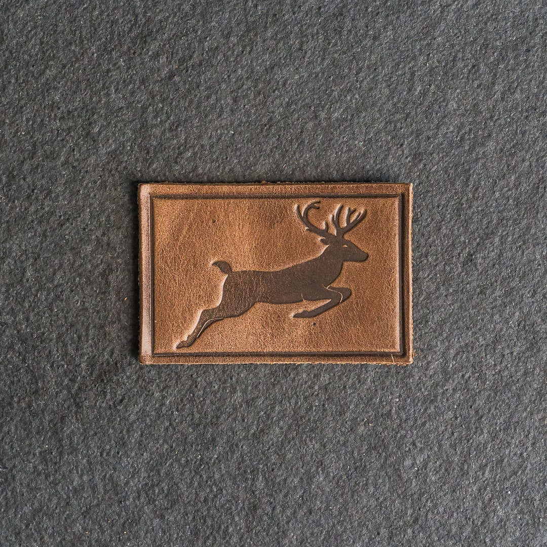 Deer Stamp Leather Patch | Optional Hook and Loop Fastener | 3" X 2 ...