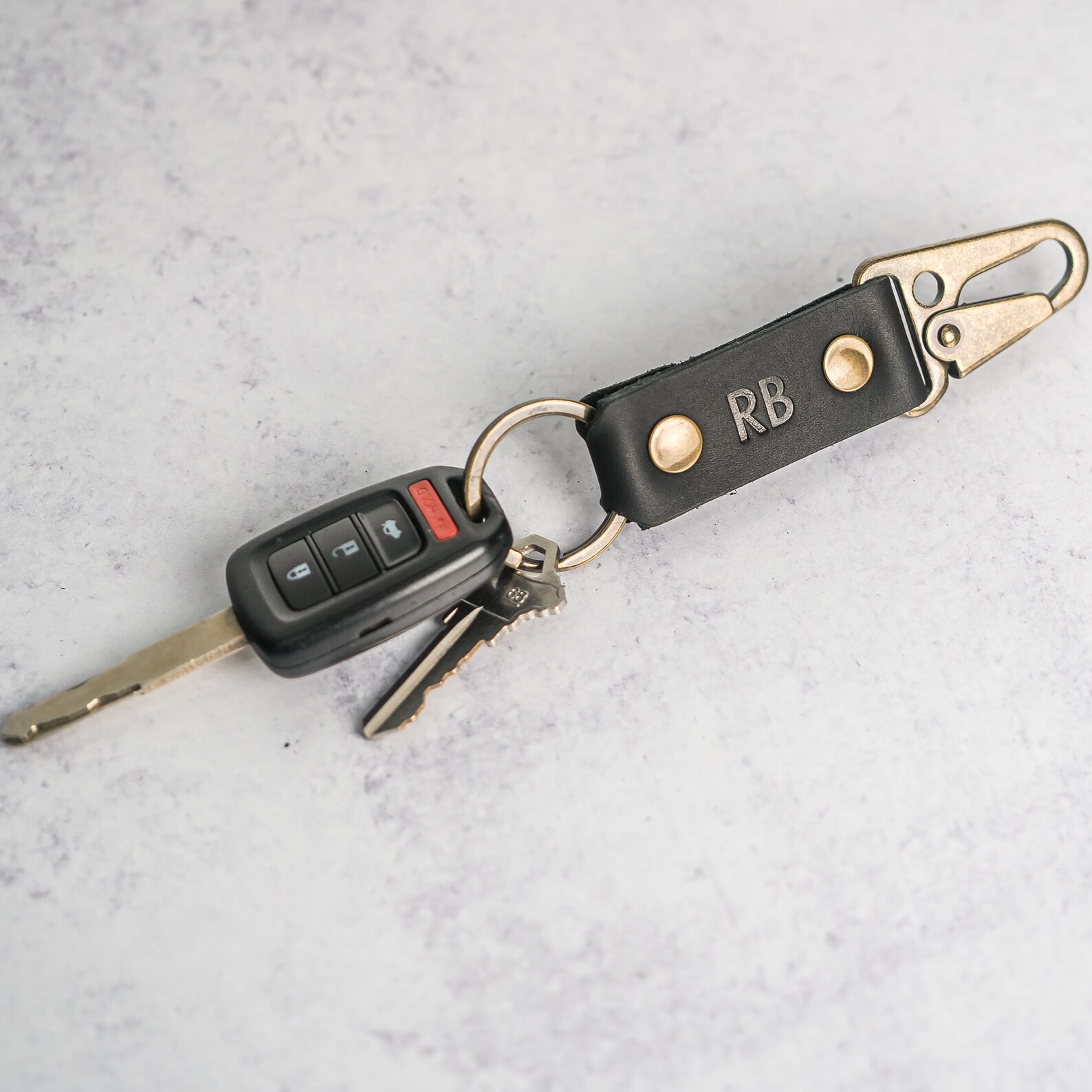 Personalized Leather Keychain Push Clip Keyring Key Fob Customized With ...