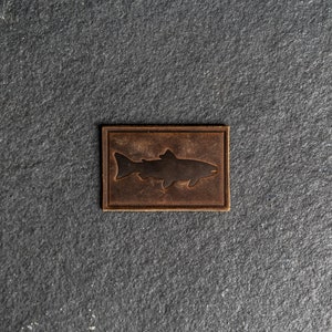 Fish Stamp Leather Patch | Optional Hook and Loop Fastener|3" X 2 ...
