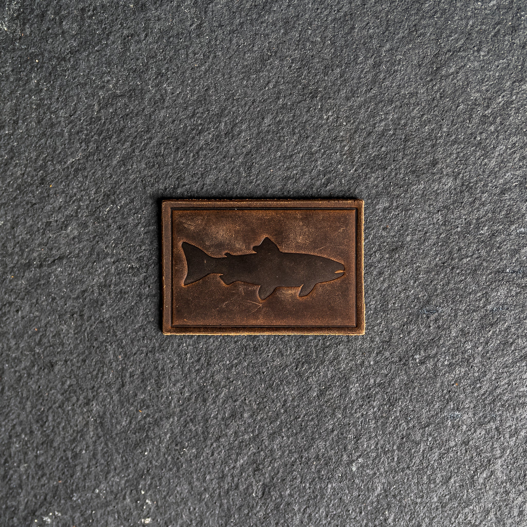 Fish Stamp Leather Patch | Optional Hook and Loop Fastener|3" X 2 ...