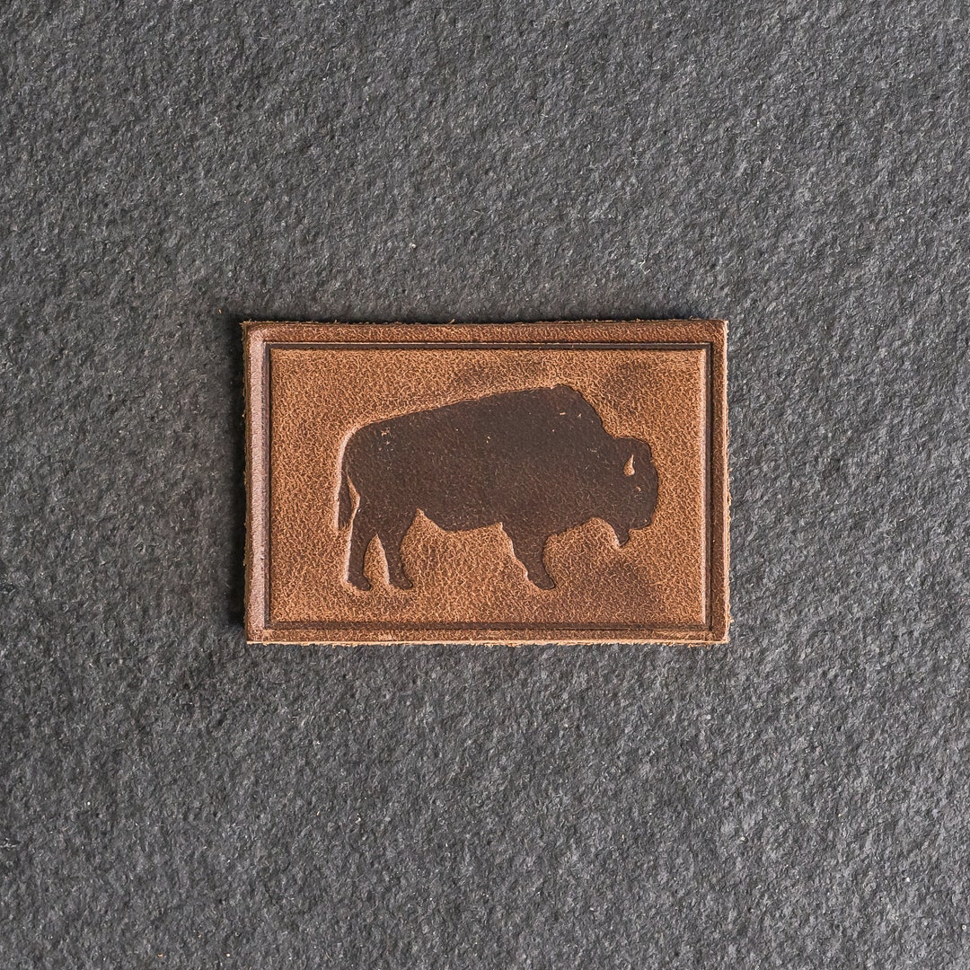 Bison Leather Patch |optional Hook and Loop Fastener | 3" X 2" Rectangle | American Buffalo ...