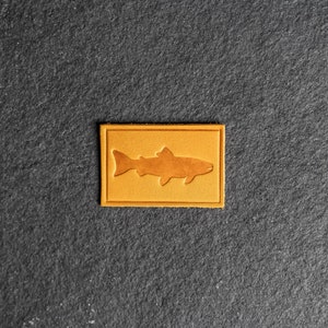 Fish Stamp Leather Patch | Optional Hook and Loop Fastener|3" X 2 ...