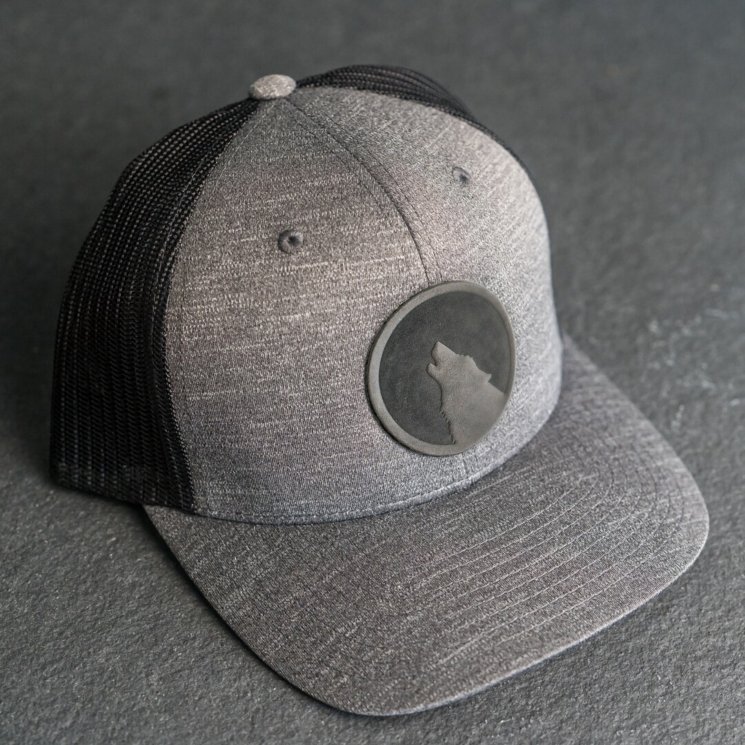 Howling Wolf Silhouette Performance Hat | Leather Patch Performance Style Trucker Hats for Men ...