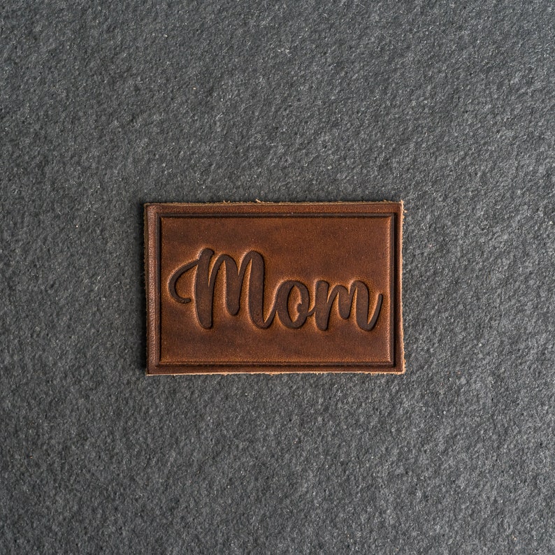 Mom Leather Patch | Optional Hook and Loop Fastener | 3" X 2" Rectangle ...