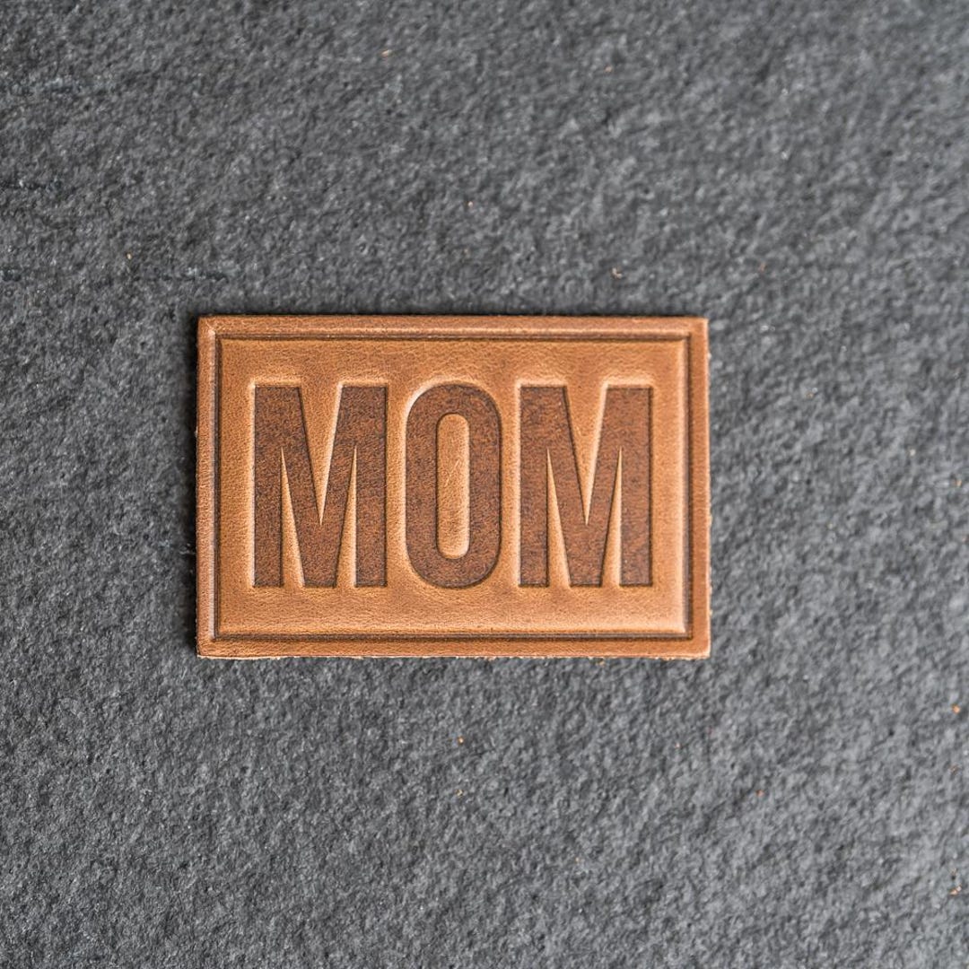 Mom Block Font Stamp Leather Patches With Optional Hook and Loop ...