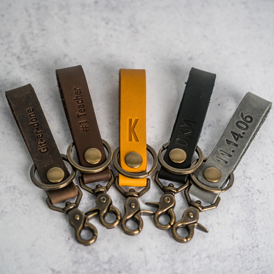Personalized Leather Keychain Snap Closer With Keyring and - Etsy