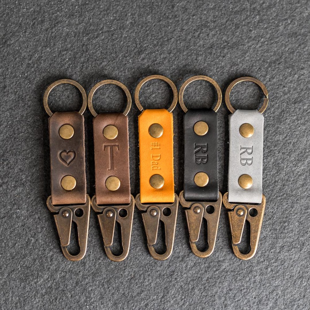 Personalized Leather Keychain | Push Clip Keyring | Key Fob Customized ...