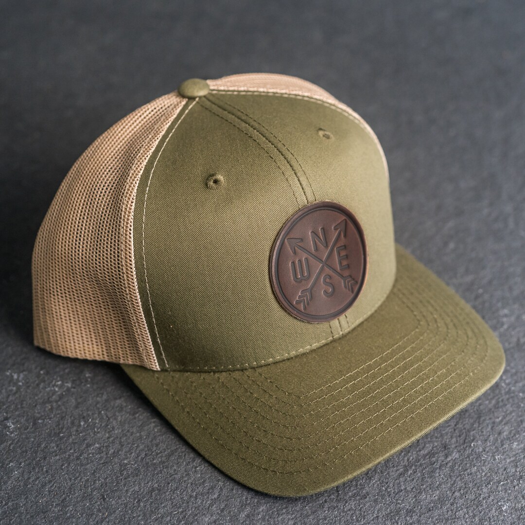 Compass Rose Stamp Trucker Hat | Leather Patch Trucker Hat for Him or ...