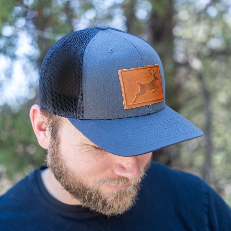 Deer Stamp Hat Leather Patch Trucker Style Hats for Him or - Etsy