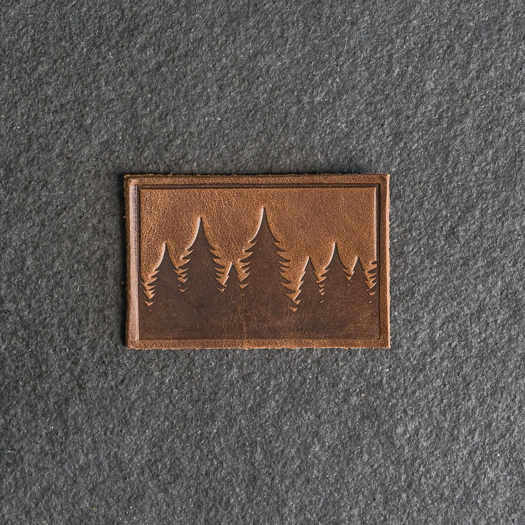 Pine Tree Leather Patch | Optional Hook and Loop Fastener | 3" X 2 ...