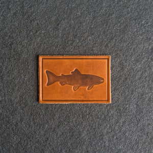 Fish Stamp Leather Patch | Optional Hook and Loop Fastener|3" X 2 ...