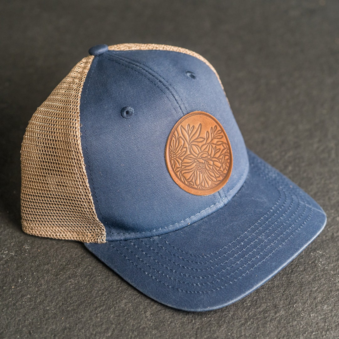 Floral Stamp Ponytail Hat | Leather Patch Ponytail Style Hats for Women ...