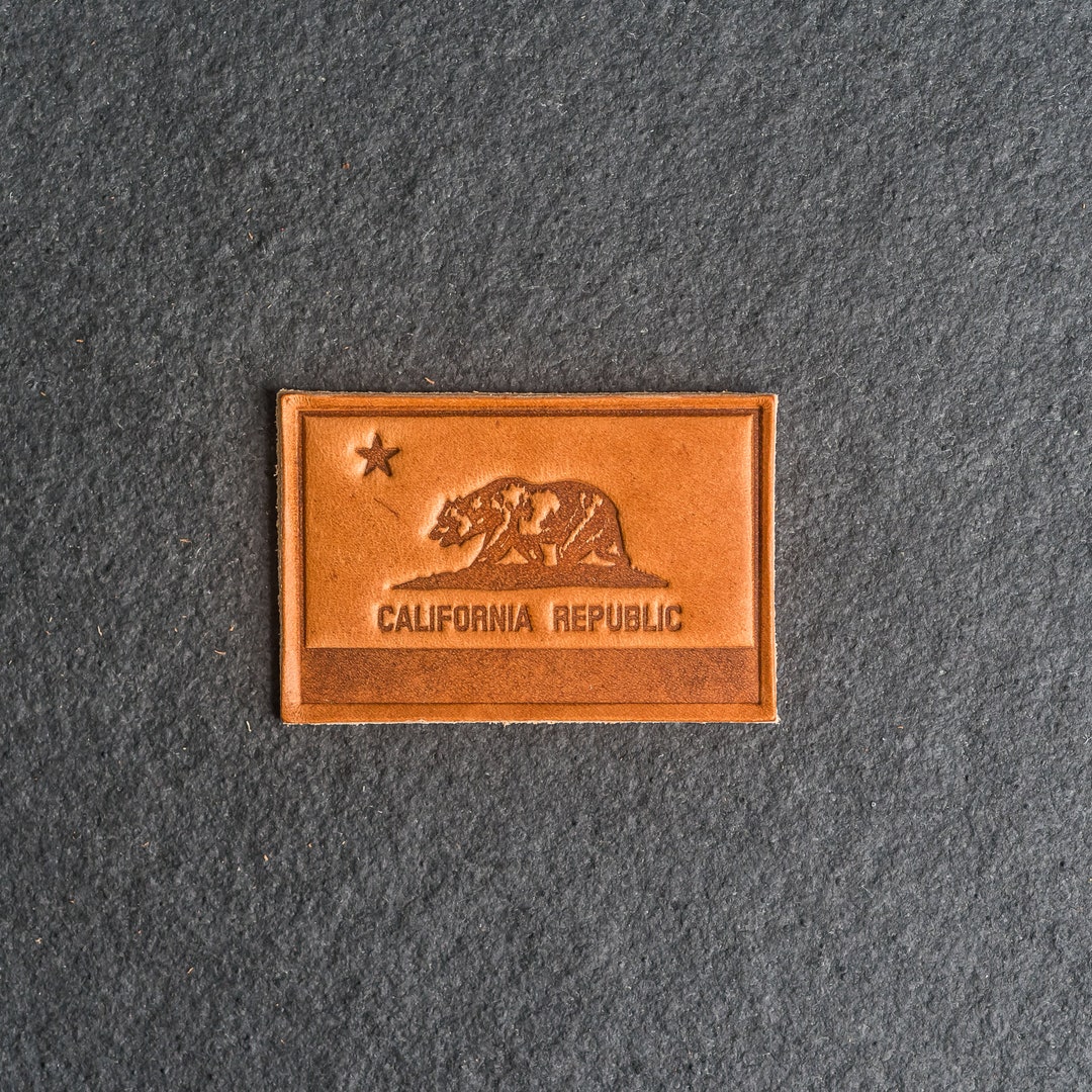 California Flag Leather Patch| Optional Hook and Loop Fastener |3" X 2 ...