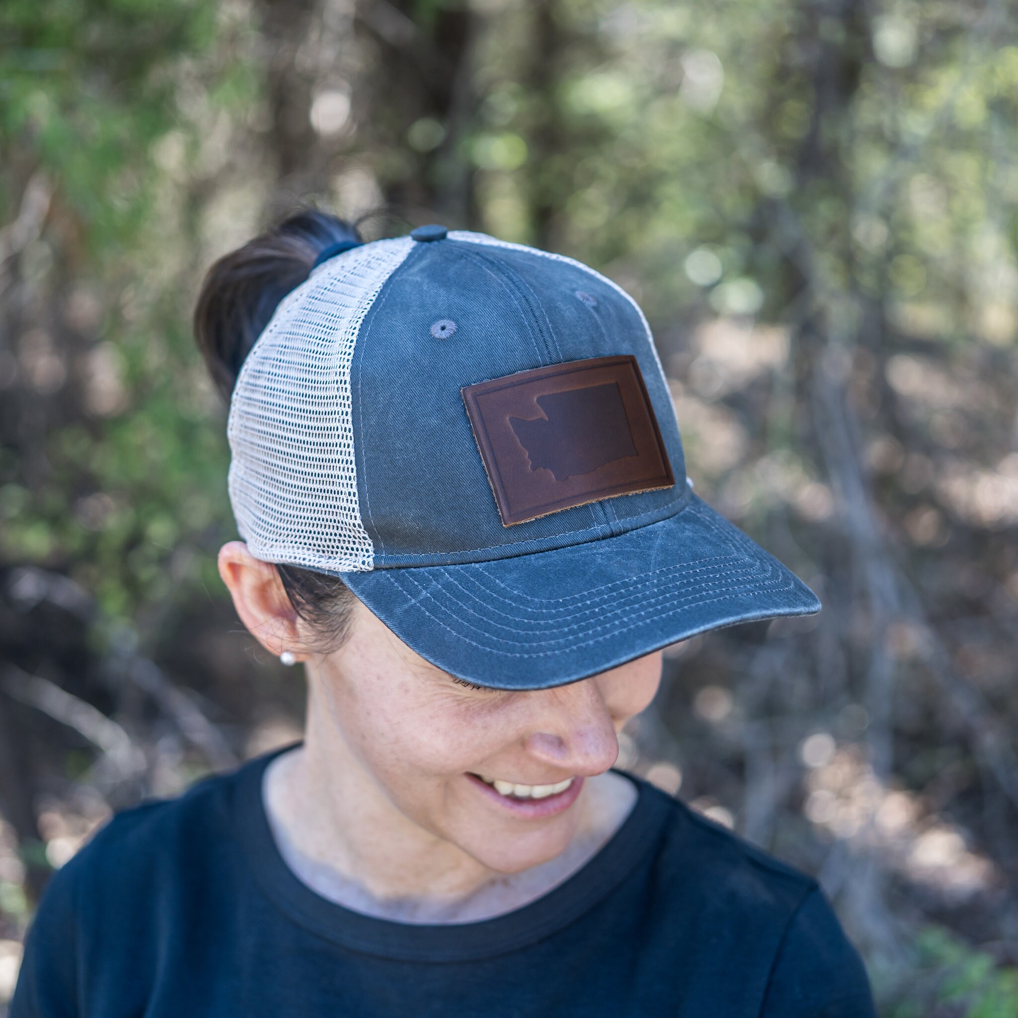 Washington Ponytail Hat | Leather Patch Ponytail Style Hats | State of ...