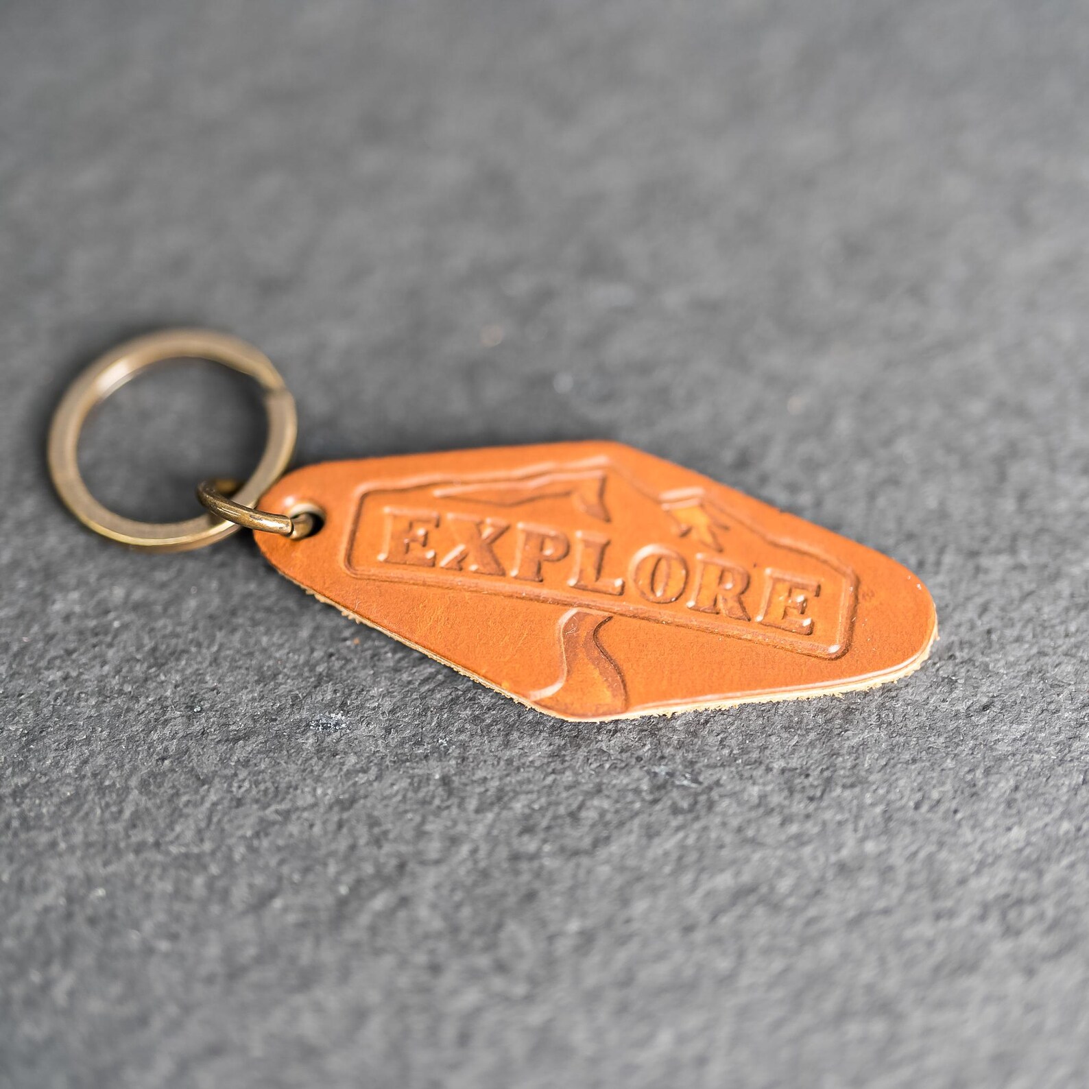 Leather Motel Shape Keychain With the Explore Design Stamp | Key Ring ...