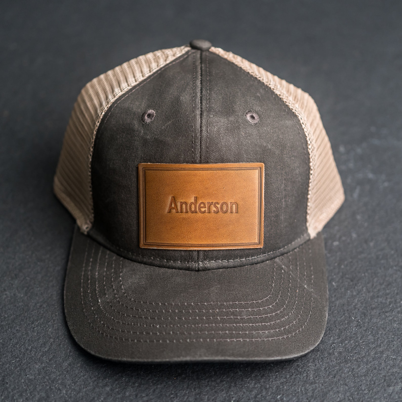 Mountain Range Stamp Ponytail Hat | Leather Patch Ponytail Style Hats ...