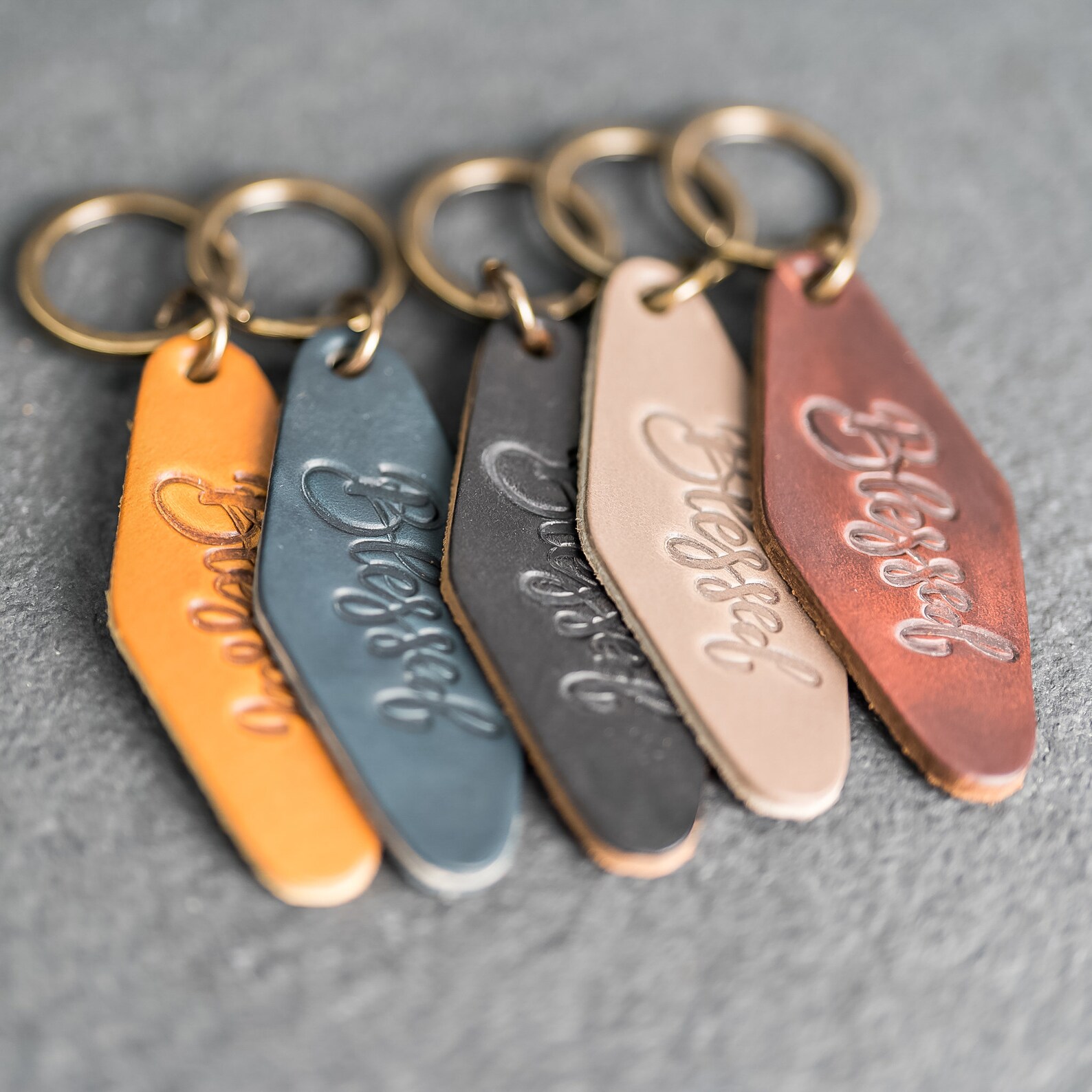 Personalized Leather Keychain Motel Key Shape Key Ring Fob With Design ...
