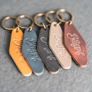Personalized Leather Keychain Motel Key Shape Key Ring Fob With Design ...