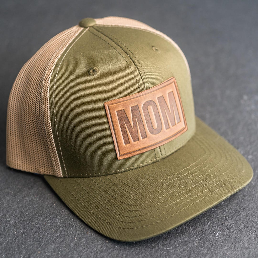 Mom Stamp Hat | Leather Patch Trucker Style Hats | Gift for Mom ...