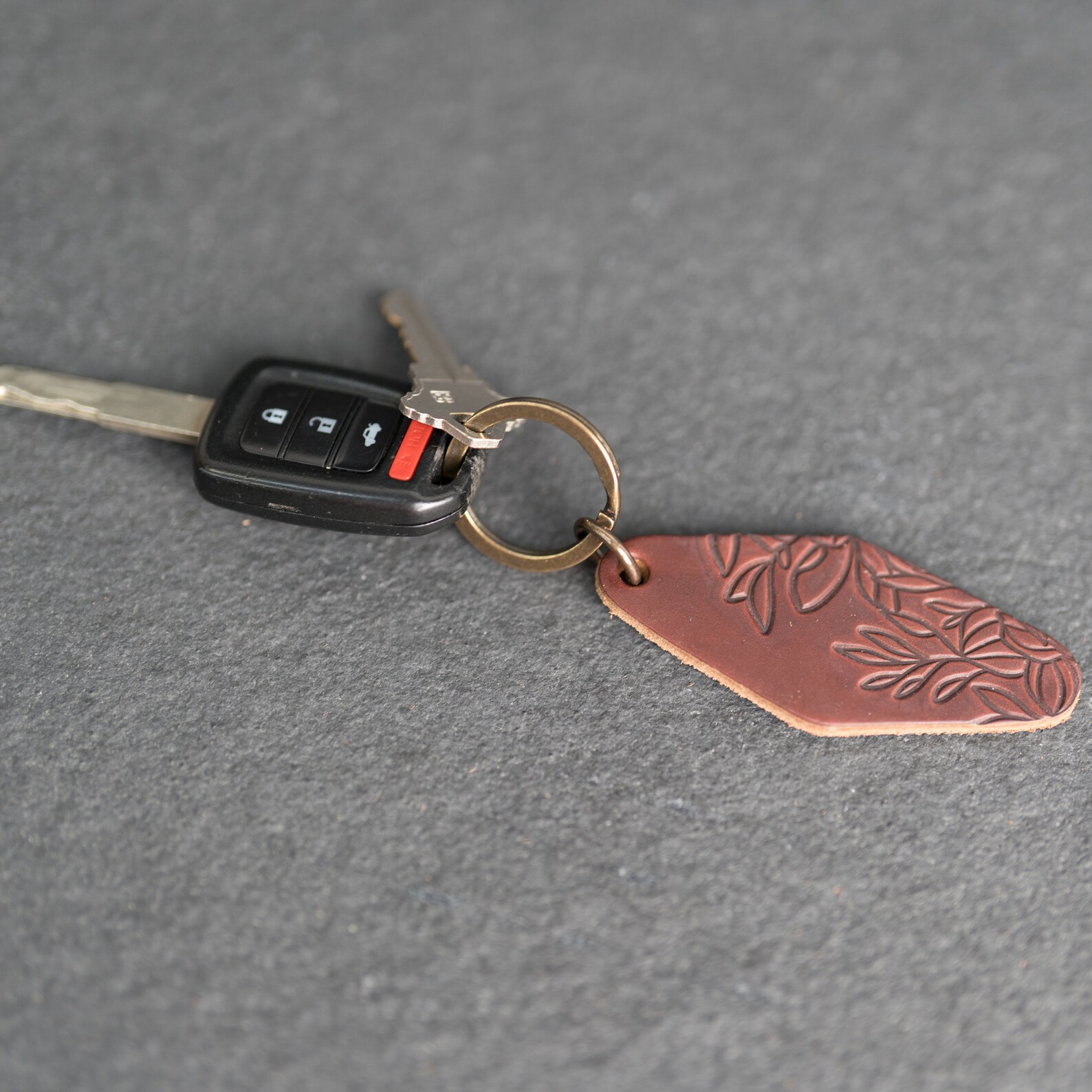 Personalized Leather Keychain Motel Key Shape Key Ring Fob With Design ...