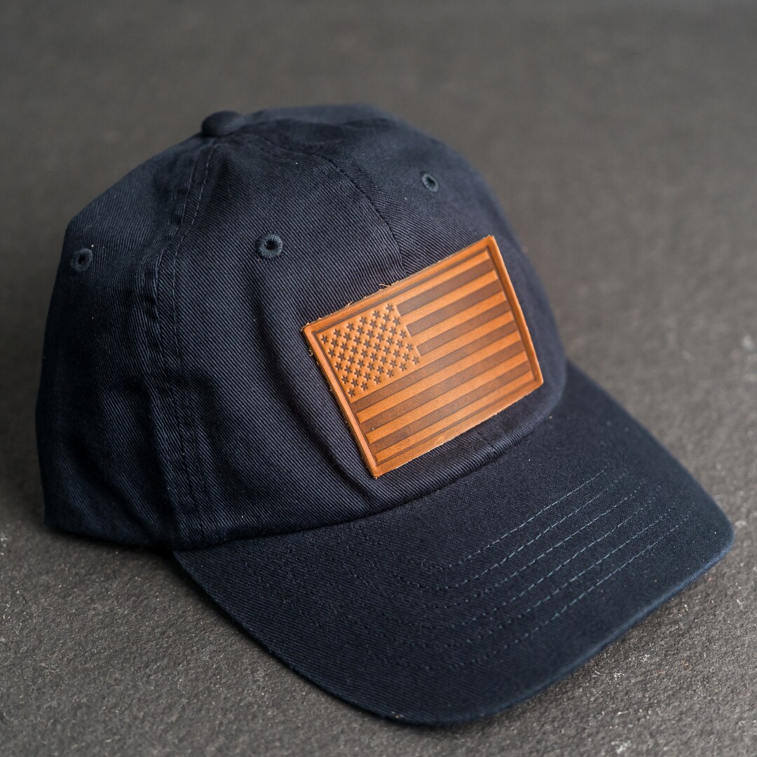 American Flag Unstructured Hat | Leather Patch Unstructured Style Hats ...