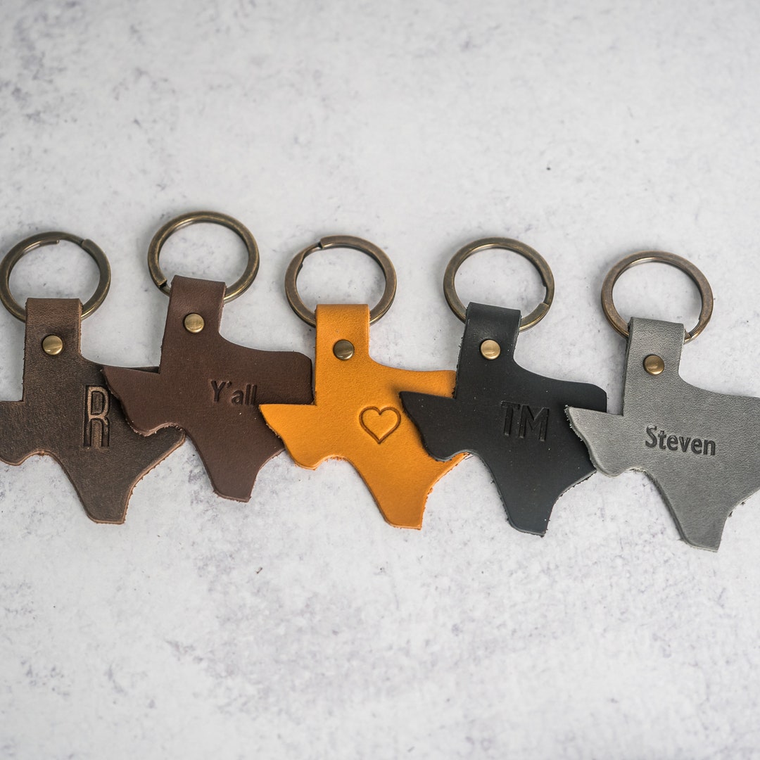 Personalized Leather Texas Keychain Shape of Texas Key Fob With ...