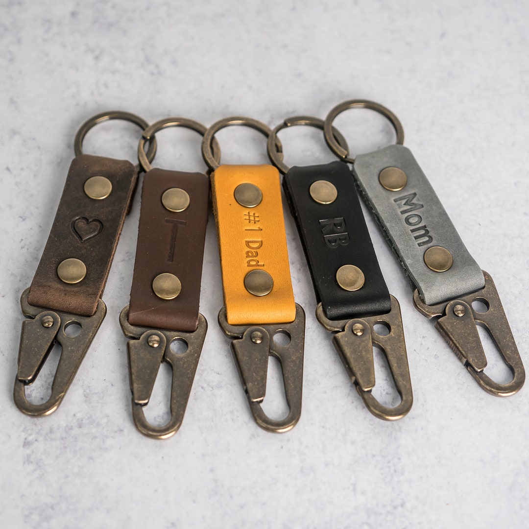 Personalized Leather Keychain Push Clip Keyring Key Fob Customized With ...