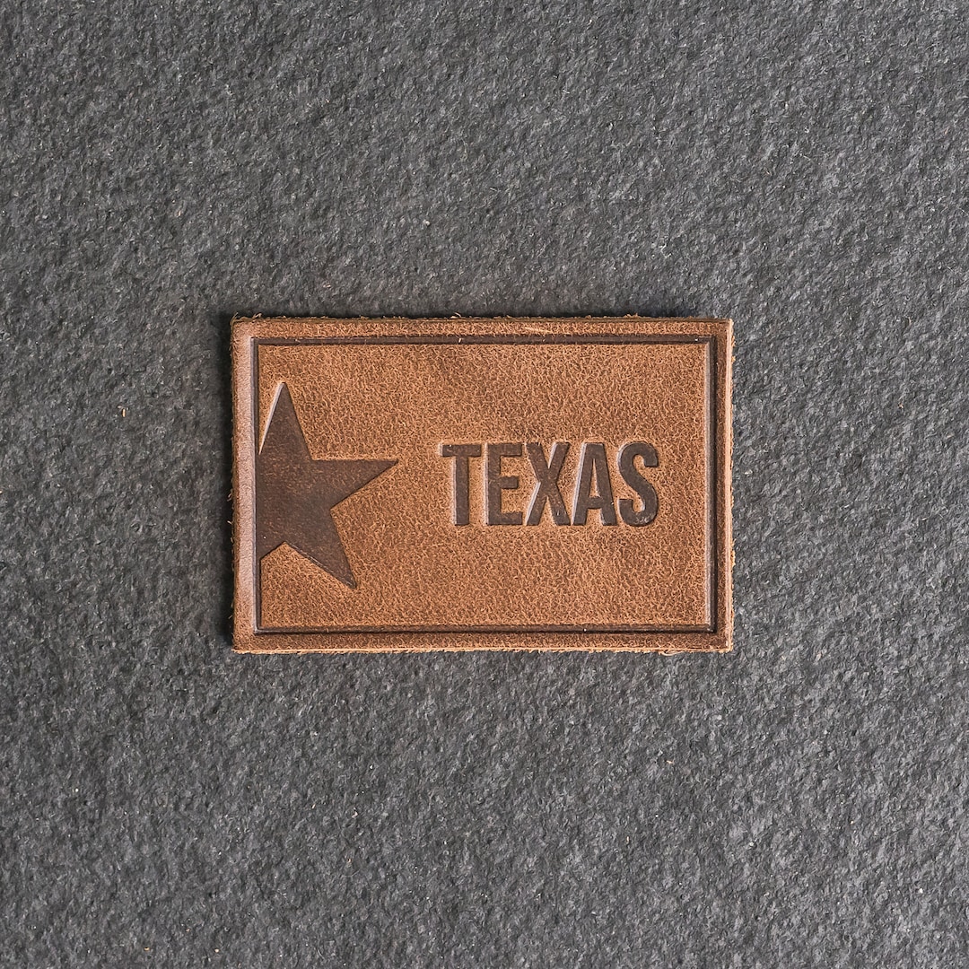 Texas Leather Patch | Optional Hook and Loop Fastener|3" X 2" Rectangle ...